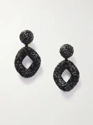 Oscar De La Renta Tone Beaded Clip Earrings - Black