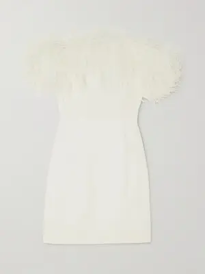16Arlington Ava Feather-trimmed Mini Dress - Neutrals