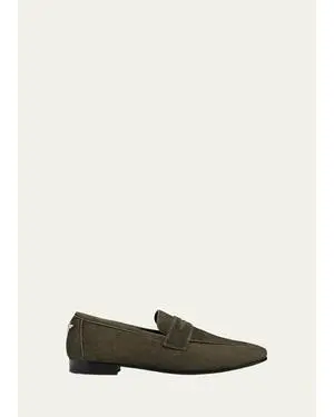 BOUGEOTTE Bougeotte Flaneur Suede Penny Loafers Dark Olive