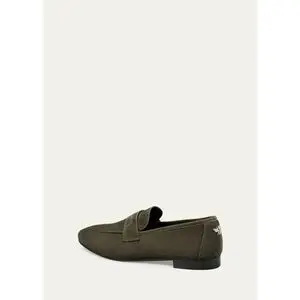 BOUGEOTTE Flaneur Suede Penny Loafers - Dark Olive
