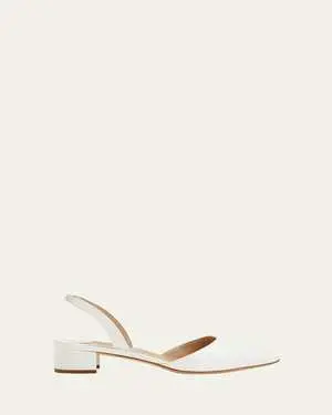 Manolo Blahnik Aspro Patent Slingback Ballerina Pumps - White