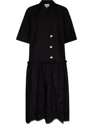 GANNI Broderie-anglaise Shirt Dress - Black