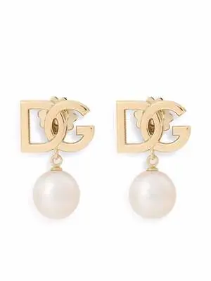 Dolce & Gabbana 18kt Yellow Pearl-embellished Logo Earrings - Gold