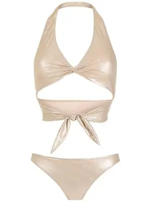 ADRIANA DEGREAS Metallic Halterneck Bikini Set - Gold