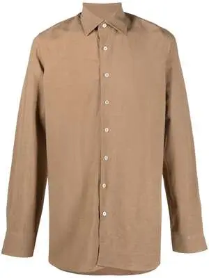 LARDINI Long-sleeved Button-up Shirt - Brown