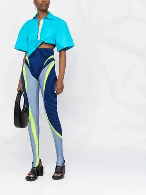 PAOLINA RUSSO Panelled Ribbed Leggings - Blue