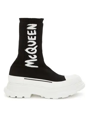 Alexander McQueen Women's Logo Sock Platform Sneakers - Black White - Size 11 - Black White  - Black White