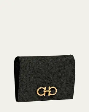 FERRAGAMO Gancini French Leather Wallet - Black