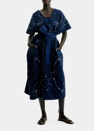 PIPPA HOLT Three Panel Galaxy Embroidered Kaftan - Navy
