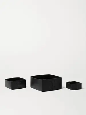 METIER Set Of Three Reversible Collapsible Full-grain Leather Boxes