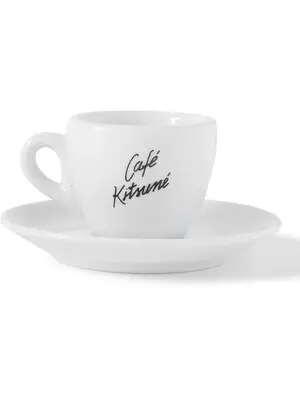 Café Kitsuné Small Logo-print Ceramic Cup And Saucer Set