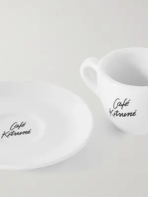 Café Kitsuné Small Logo-print Ceramic Cup And Saucer Set
