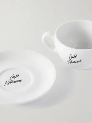 Café Kitsuné Medium Logo-print Ceramic Cup And Saucer Set