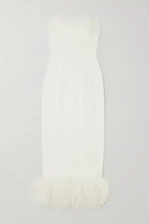 16Arlington Minelli Strapless Feather-trimmed Crepe Midi Dress