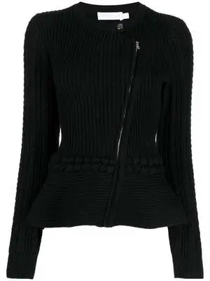 Simkhai Knitted Peplum Biker Jacket - Black