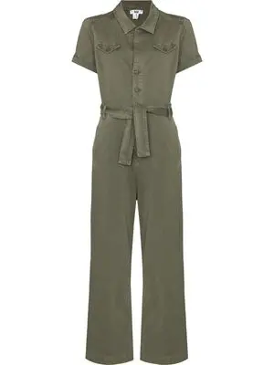 Paige Short-sleeved Belted Jumpsuit - Green