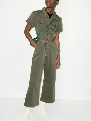 Paige Short-sleeved Belted Jumpsuit - Green