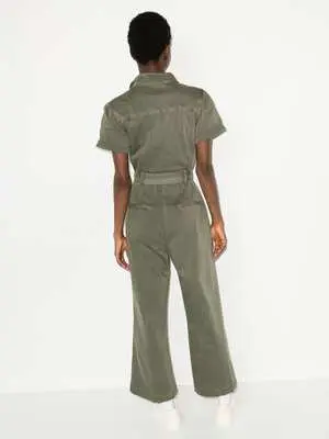 Paige Short-sleeved Belted Jumpsuit - Green