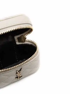 Saint Laurent Logo-Plaque Quilted Airpods Case - Neutrals