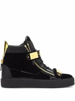 GIUSEPPE ZANOTTI Coby Velvet Double-straps Mid-top Sneakers - Black