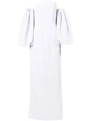 BAZZA ALZOUMAN Off-shoulder Puff-sleeve Gown - Blue