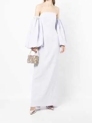 BAZZA ALZOUMAN Off-shoulder Puff-sleeve Gown