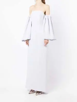 BAZZA ALZOUMAN Off-shoulder Puff-sleeve Gown