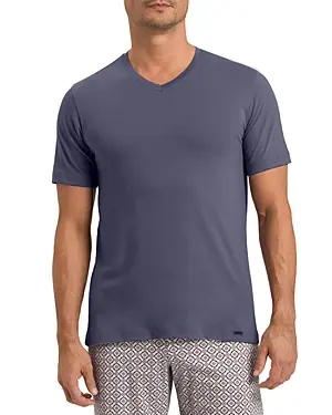 Hanro Cotton Solid V Neck Tee Deep Onyx