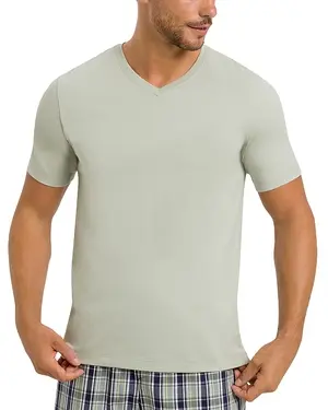 Hanro Cotton Solid V Neck Tee Mineral Green