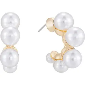 Ettika Imitation Pearl Huggie Hoop Earrings - Gold