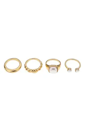 Ettika Set Of 4 Rings - Gold/pearl