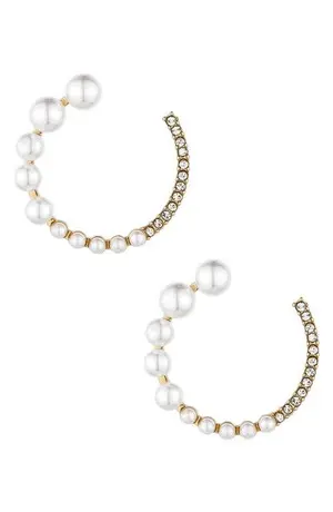 Ettika Crystal And Imitation Pearl Hoop Earrings - Gold