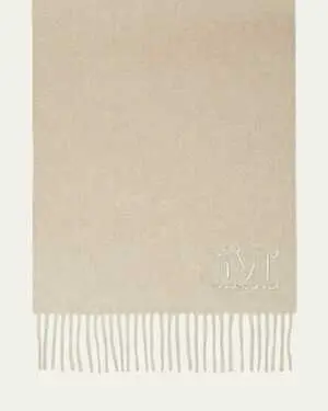 Max Mara Logo Fringe Cashmere Scarf Ivory