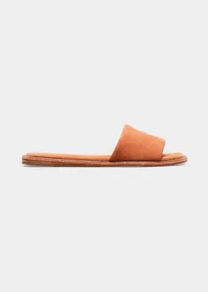 Brunello Cucinelli Suede Monili Flat Slide Sandals - Ginger