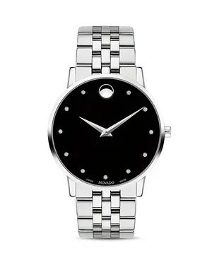 Movado Museum Classic Stainless Steel Diamond-index Watch - Black/silver