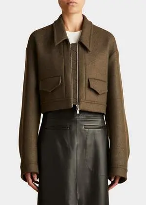 Khaite Combly Boxy Crop Wool Jacket - Army Melange