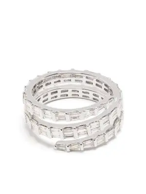 ANITA KO 18kt White Gold Three Row Baguette Diamond Ring - Silver