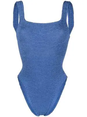 Hunza G Square-neck Textured Swimsuit - Blue