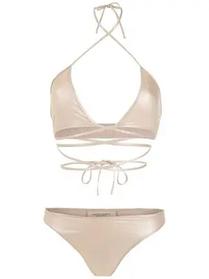 ADRIANA DEGREAS Metallic Halterneck Bikini - Gold
