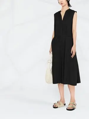 Vince Shirred Band Collar Dress - Black