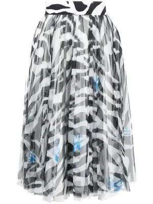 Off-White Zebra-print Pleated Midi Skirt - Black