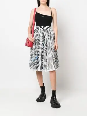 Off-White Zebra-print Pleated Midi Skirt - Black