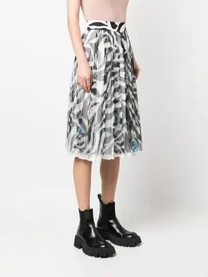Off-White Zebra-print Pleated Midi Skirt - Black