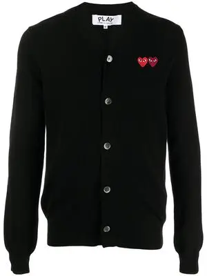 Play Comme Des Garcon Double Heart Cardigan - Black
