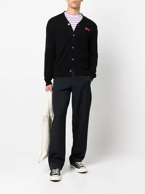 Play Comme Des Garcon Double Heart Cardigan - Black