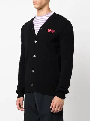 Play Comme Des Garcon Double Heart Cardigan - Black