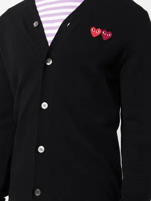 Play Comme Des Garcon Double Heart Cardigan - Black