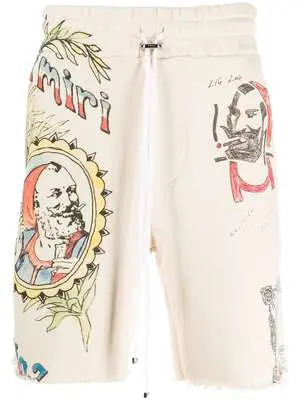 Amiri Printed Jersey Fleece Shorts - Neutrals