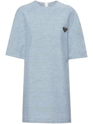 Prada Striped Short-sleeve Denim Dress