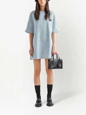 Prada Striped Short-sleeve Denim Dress